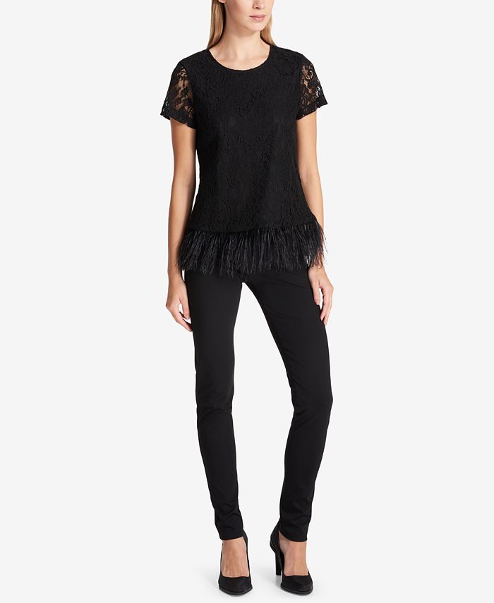 DKNY Lace Feather-Trim Top - Macy's