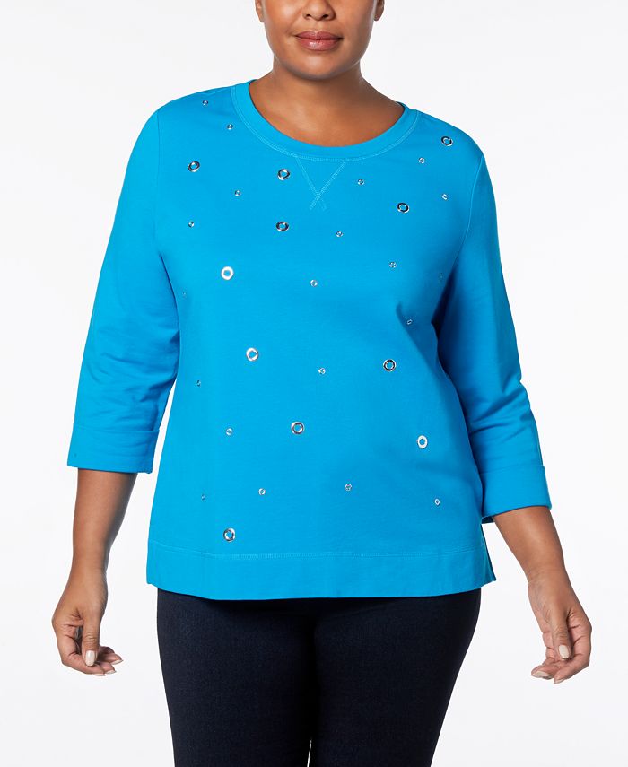 Karen Scott Plus Size Grommet Sweatshirt, Created for Macy's - Macy's