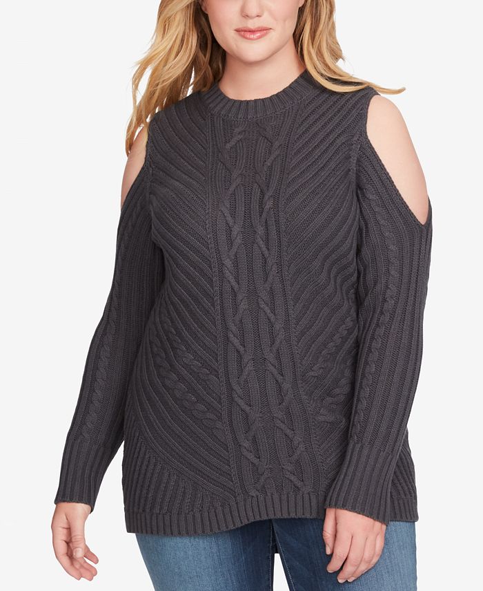 Jessica Simpson Trendy Plus Size Posy Cold-Shoulder Sweater - Macy's