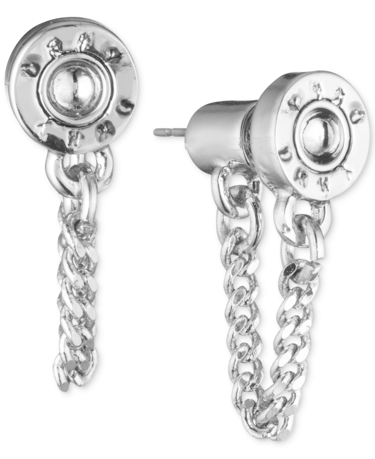 Click here for Dkny Logo Rivet Chain Front & Back Earrings - Silv... prices