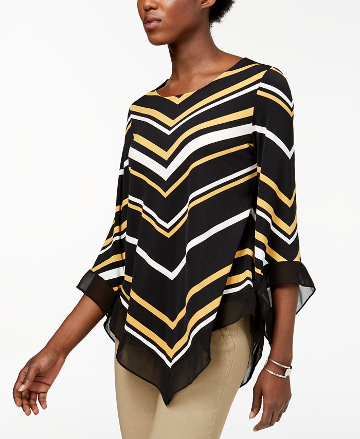 Alfani Petite Striped V-Hem Top, Created for Macy's - Macy's