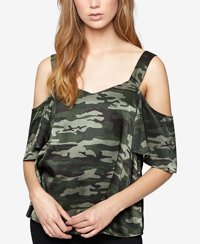 Sanctuary Camo-Print Cold-Shoulder Top - Macy's