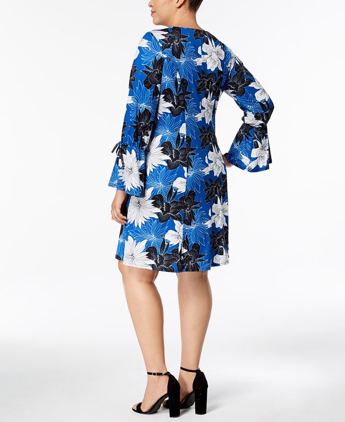 NY Collection Plus Size Bell-Sleeve Shift Dress - Macy's