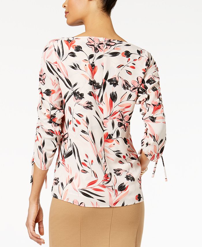 Alfani Petite Printed Drawstring-Sleeve Top, Created for Macy's - Macy's