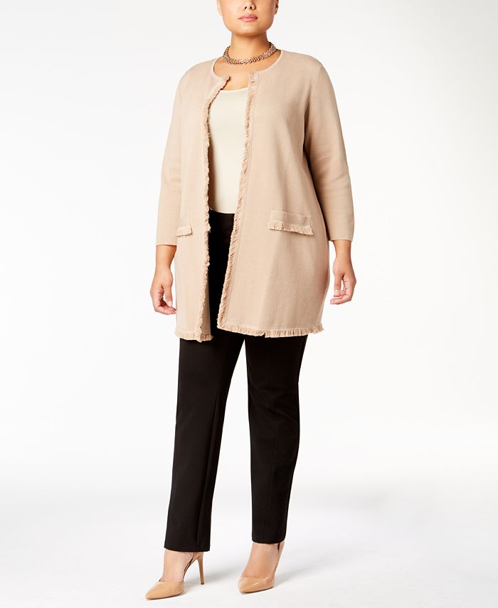 Kasper Plus Size Fringe-Trim Topper Jacket - Macy's