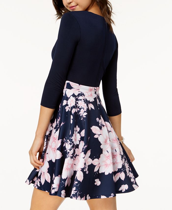 City Studios Juniors' Printed-Skirt Fit & Flare Dress - Macy's