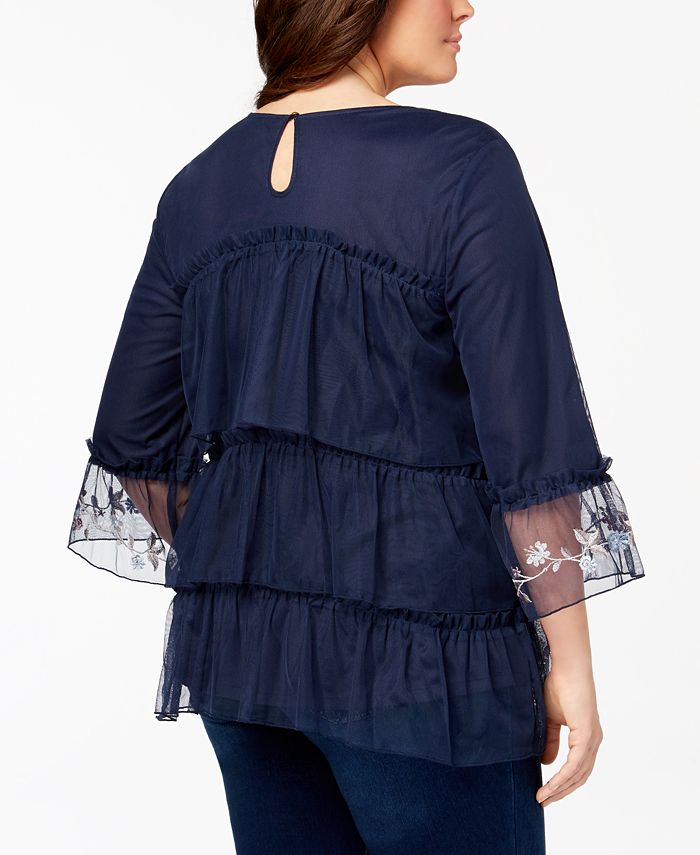Style & Co Plus Size Tiered Embroidered Mesh Top, Created for Macy's ...