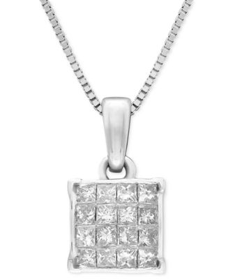 Macy's Diamond Square Cluster 18" Pendant Necklace (1/4 ct. t.w.) in ...