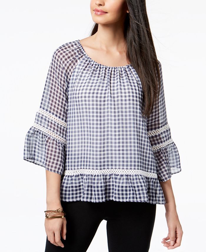 JPR Ruffle-Trim Gingham-Print Top - Macy's
