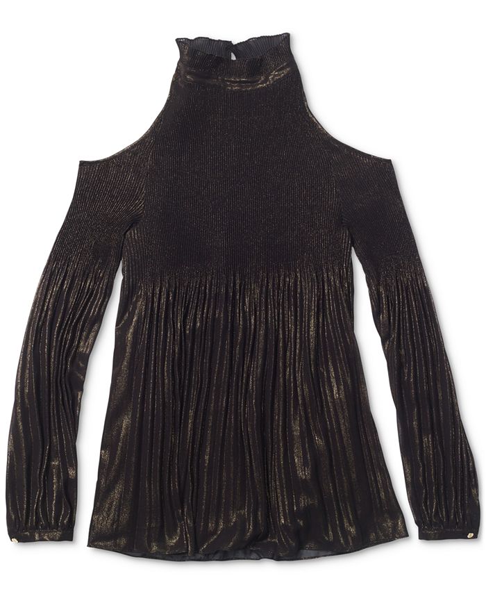 Lauren Ralph Lauren Cold-Shoulder Pleated Ruffle-Collar Top - Macy's