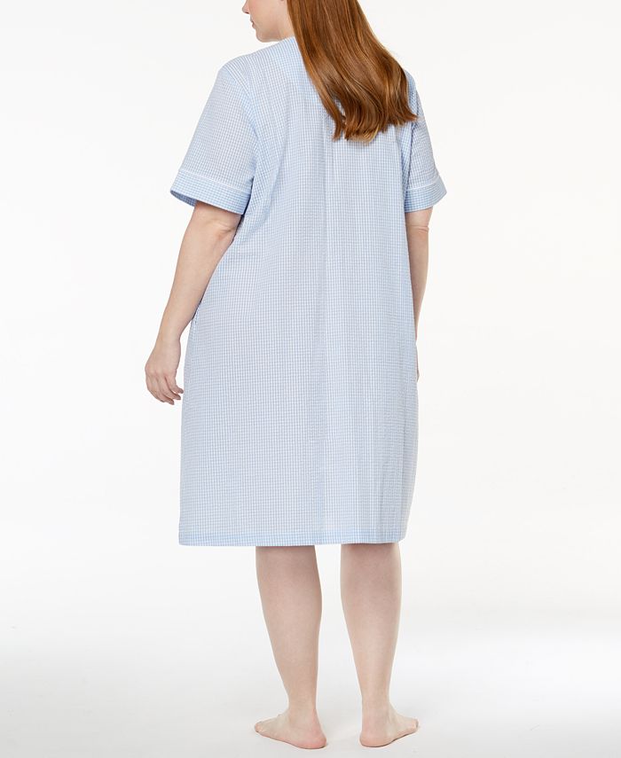 Miss Elaine Plus Size Embroidered Checkered Short Robe - Macy's