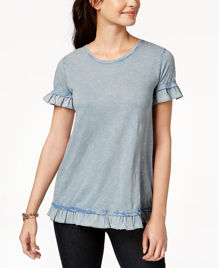 Style & Co Petite Cotton Textured Ruffle Top, Created for Macy's - Macy's