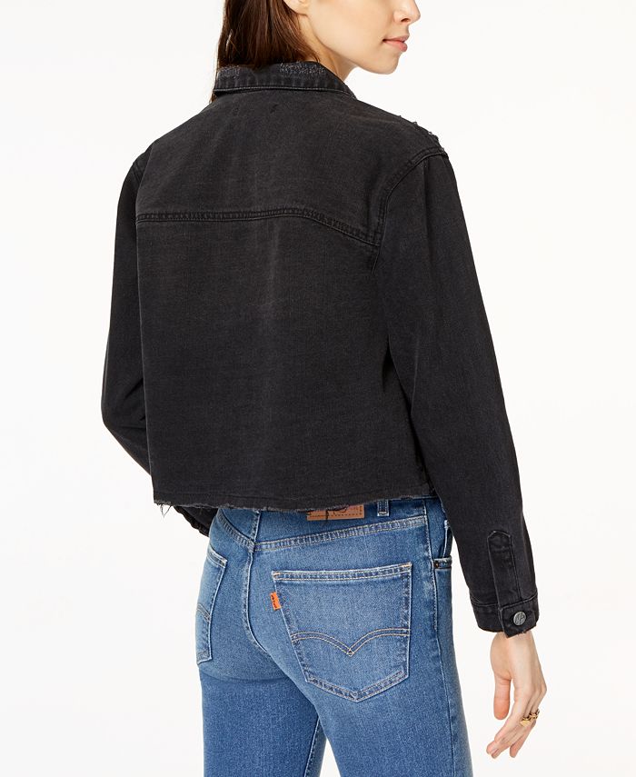 Crave Fame Juniors' Embellished Ripped Black Denim Jacket - Macy's