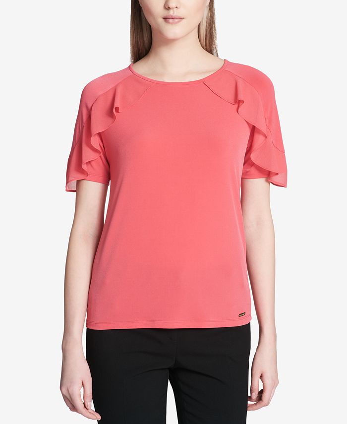 Calvin Klein Ruffled-Trim Top - Macy's