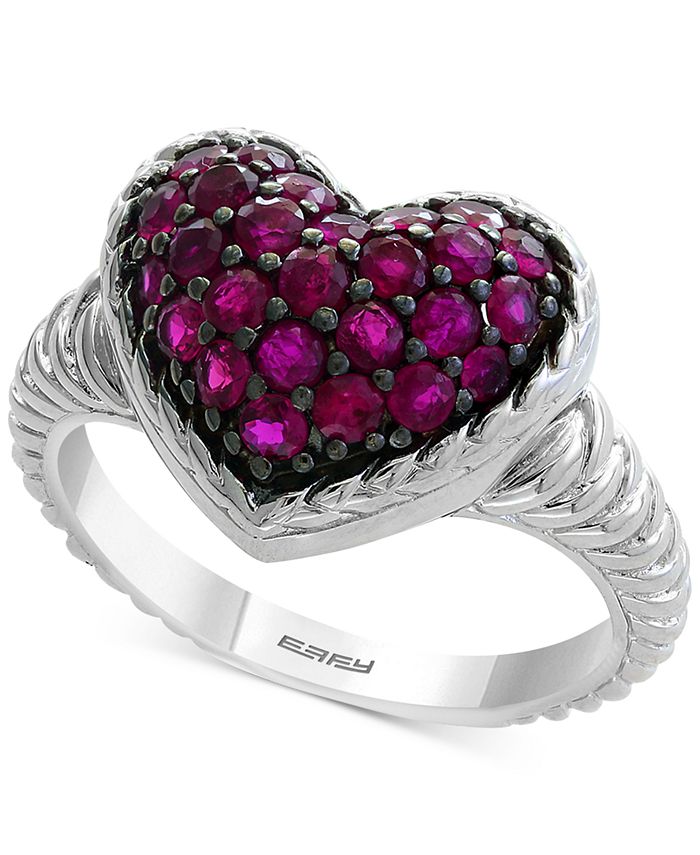 EFFY Collection EFFY® Ruby Cluster Heart Ring (1 ct. t.w.) in Sterling ...