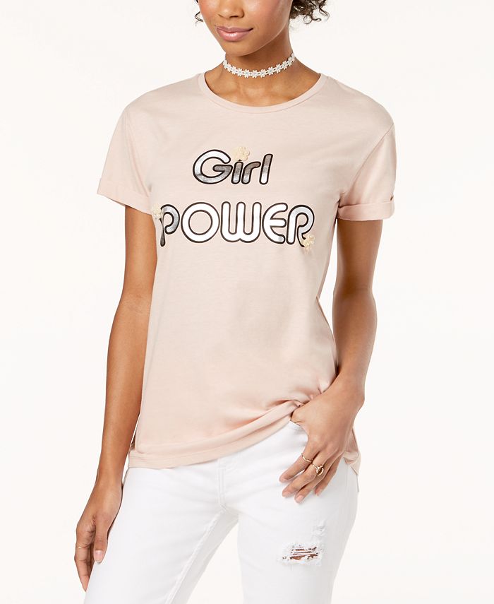 Crave Fame Juniors' Embellished Metallic Graphic-Print T-Shirt - Macy's