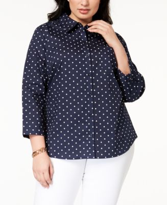 Karen Scott Plus Size Cotton Printed Blouse, Created for Macy's - Macy's