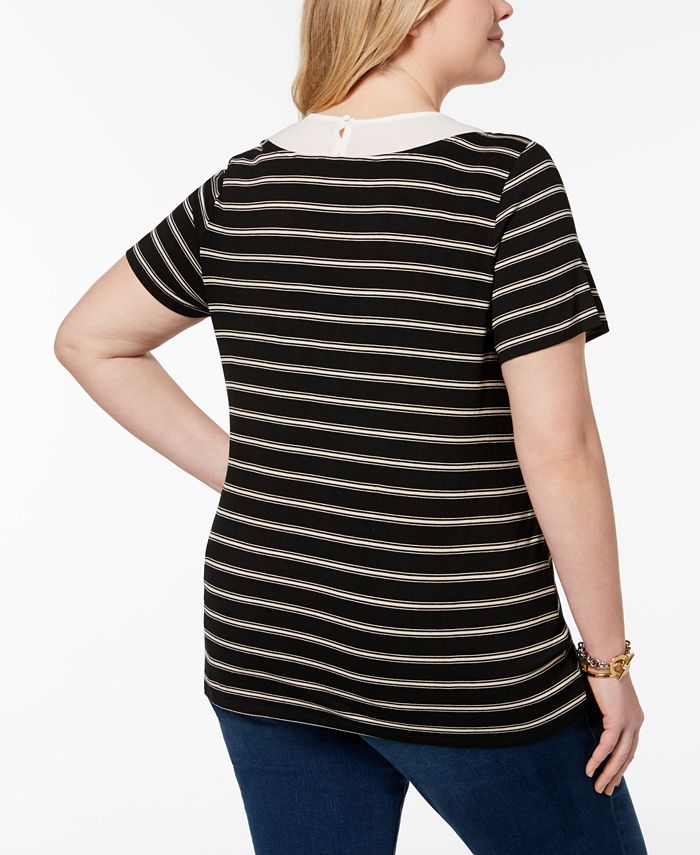 Tommy Hilfiger Plus Size Inset-Collar Striped Top, Created for Macy's ...