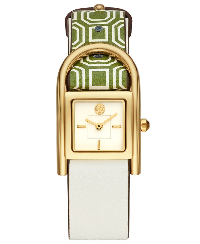 Tory Burch Women's Thayer Green & Ivory Leather Strap Watch 25x29mm ...