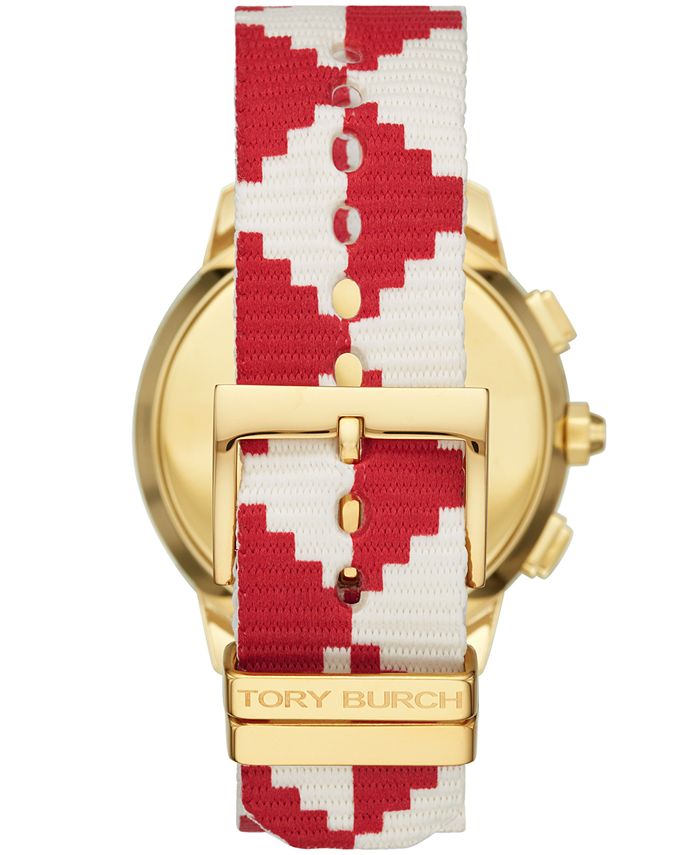 Tory Burch Women's ToryTrack Collins Red & White Fabric Strap Hybrid ...