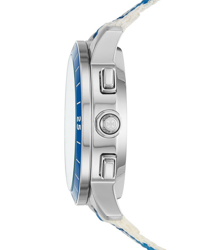 Tory Burch Women's ToryTrack Collins Blue & White Fabric Strap Hybrid ...