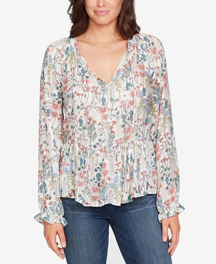 WILLIAM RAST Printed Peplum Peasant Top - Macy's