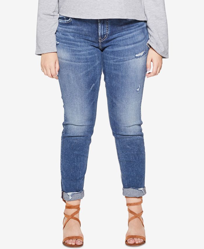 Silver Jeans Co. Plus Size Sam Distressed Boyfriend-Fit Jeans - Macy's