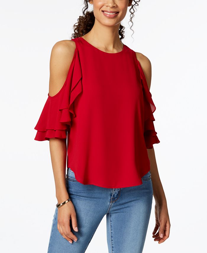 Karen Kane Cold-Shoulder Ruffle-Sleeve Top - Macy's