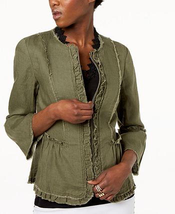 INC International Concepts I.N.C. Ruffled Linen Frayed-Trim Jacket ...