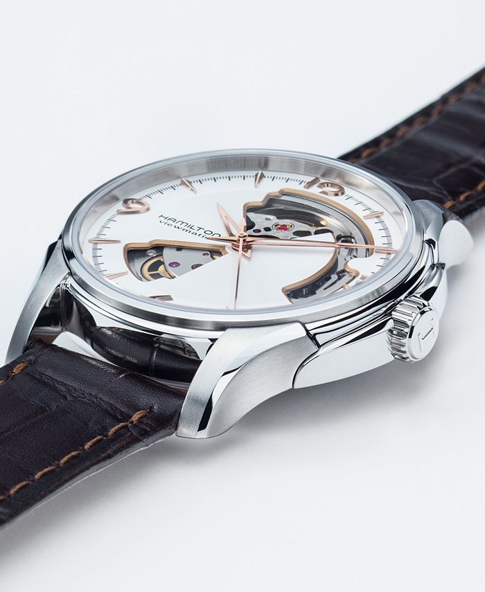 Hamilton Men's Swiss Automatic Jazzmaster Open Heart Brown Calf Leather ...