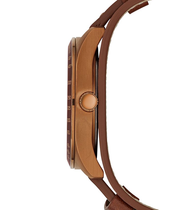 GUESS Men's Brown Leather Cuff Strap Watch 44mm - Macy's
