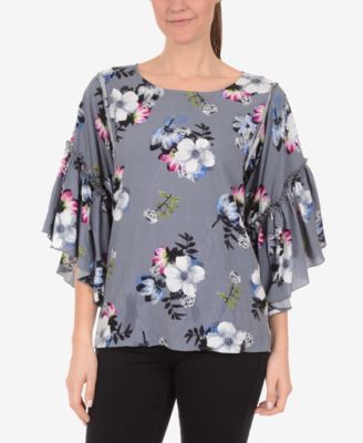 NY Collection Ruffled-Sleeve Top - Macy's