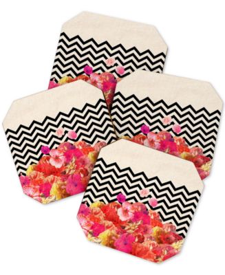 Deny Designs Bianca Green Chevron Flora Coaster Set - Macy's