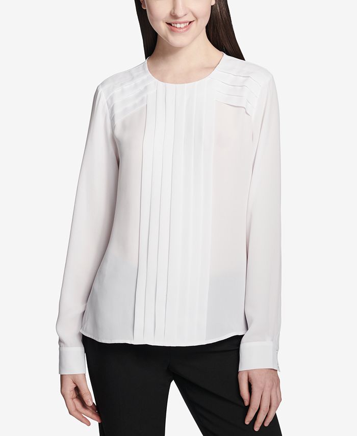 Calvin Klein Pleated Chiffon Top - Macy's