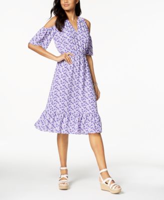 MICHAEL Michael Kors Petite Printed Cold-Shoulder Dress - Macy's