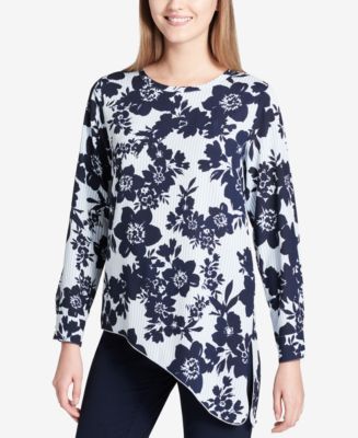 Calvin Klein Asymmetrical Mixed-Print Top - Macy's