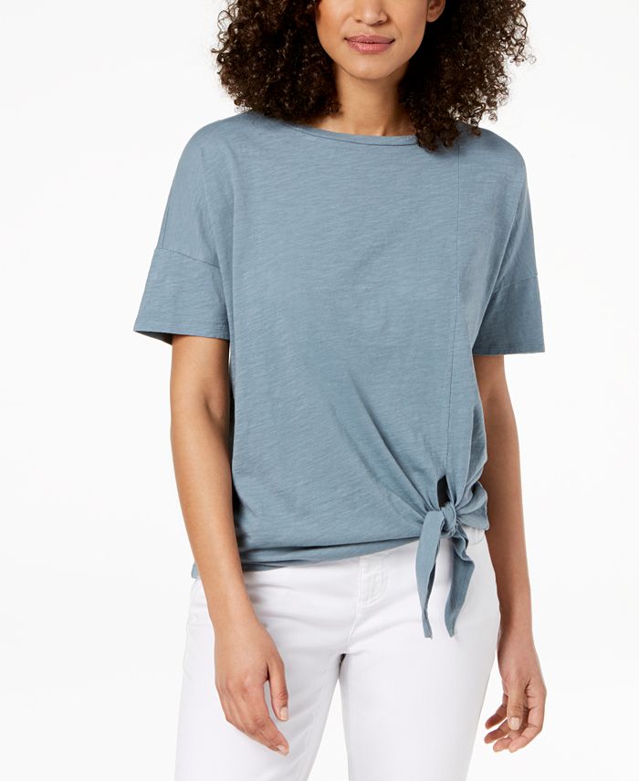 Eileen Fisher Organic Cotton Tie-Hem T-Shirt - Macy's