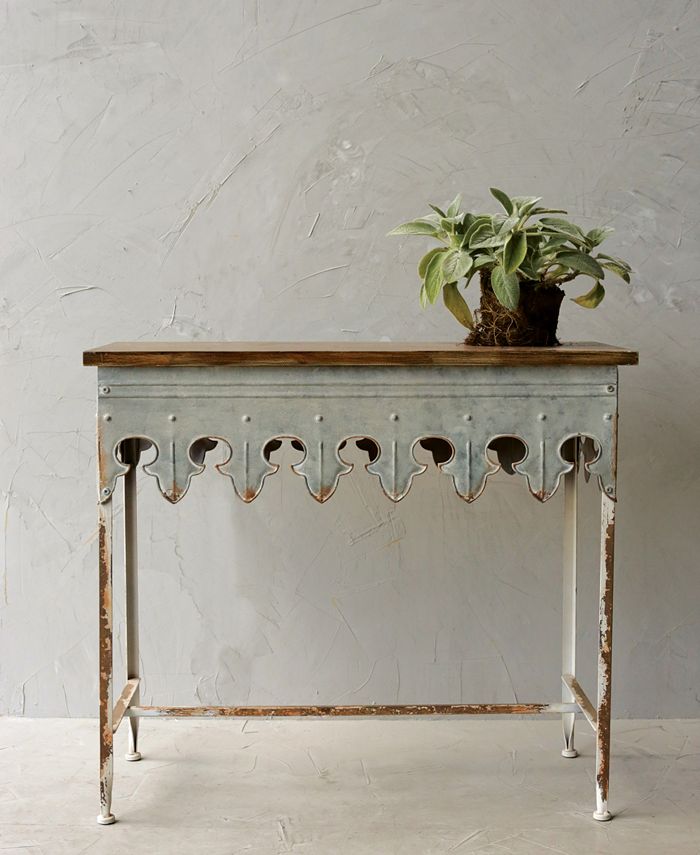 3R Studio Metal Scalloped Edge Table with Wood Top - Macy's