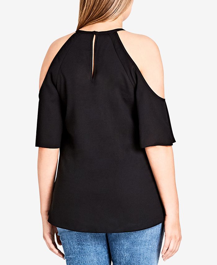 City Chic Trendy Plus Size Cold-Shoulder Keyhole Top - Macy's