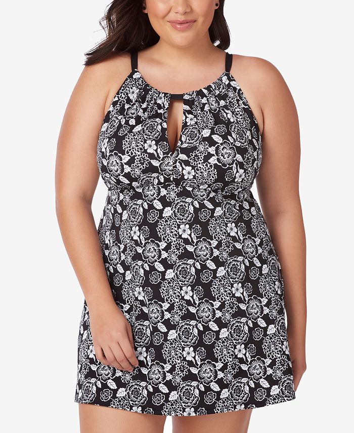 Swim Solutions Plus Size Tummy Control High Neck Swimdress Created For