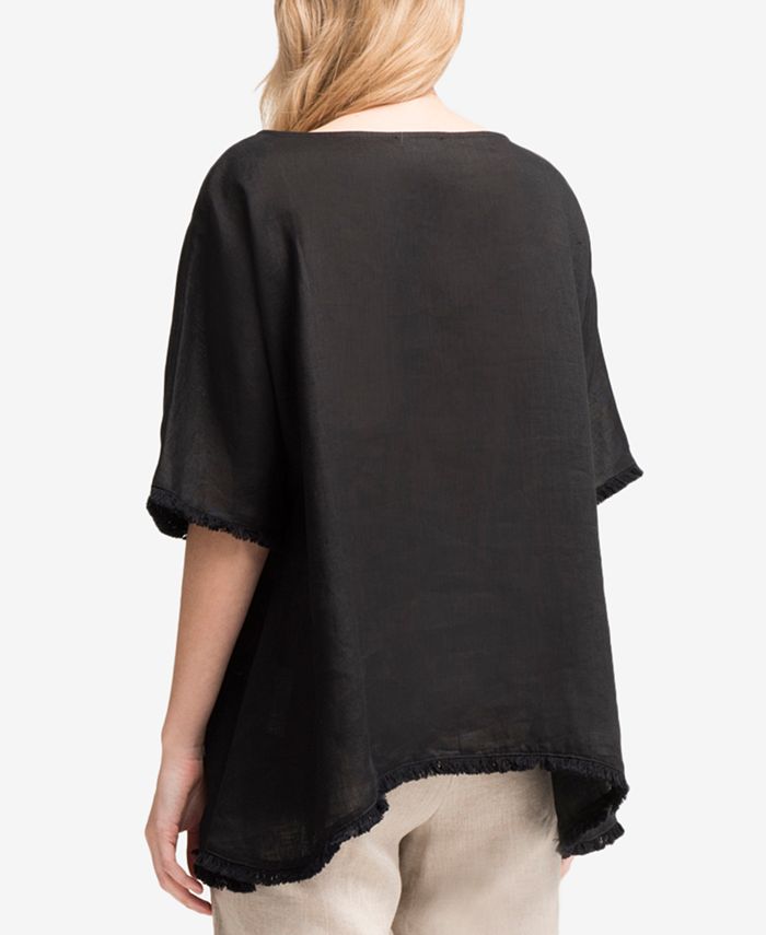 DKNY Linen Frayed-Trim Top, Created for Macy's - Macy's