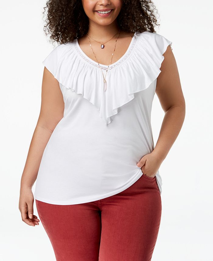 Style & Co Plus Size Ruffled V-Neck Top, Created for Macy's - Macy's