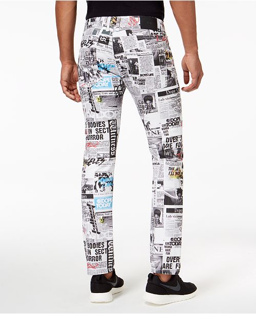 DOPE Men's Slim-Fit Newspaper Print Jeans & Reviews - Jeans - Men - Macy's