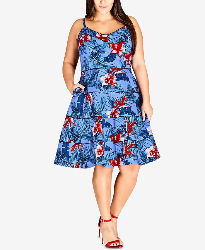 City Chic Trendy Plus Size Tropical Print Fit And Flare Dress Macys