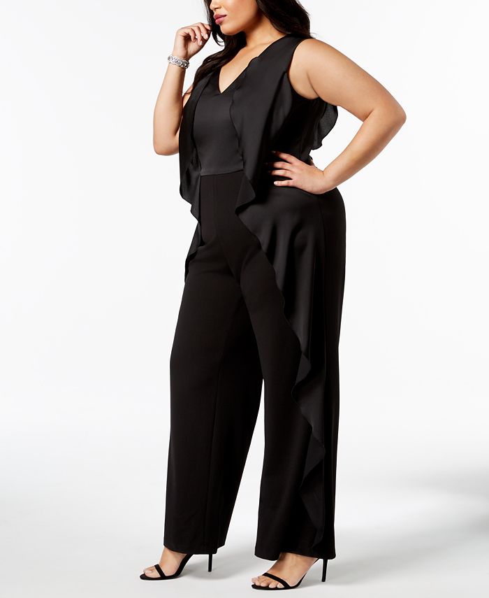 Adrianna Papell Plus Size Ruffle-Trim Jumpsuit - Macy's