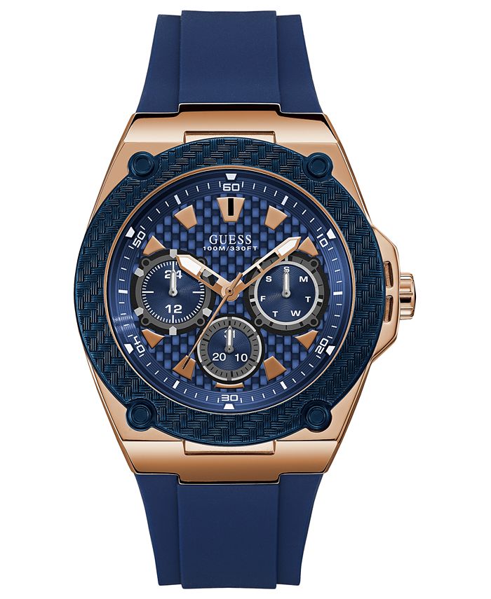 GUESS Men's Blue Silicone Strap Watch 45mm - Macy's