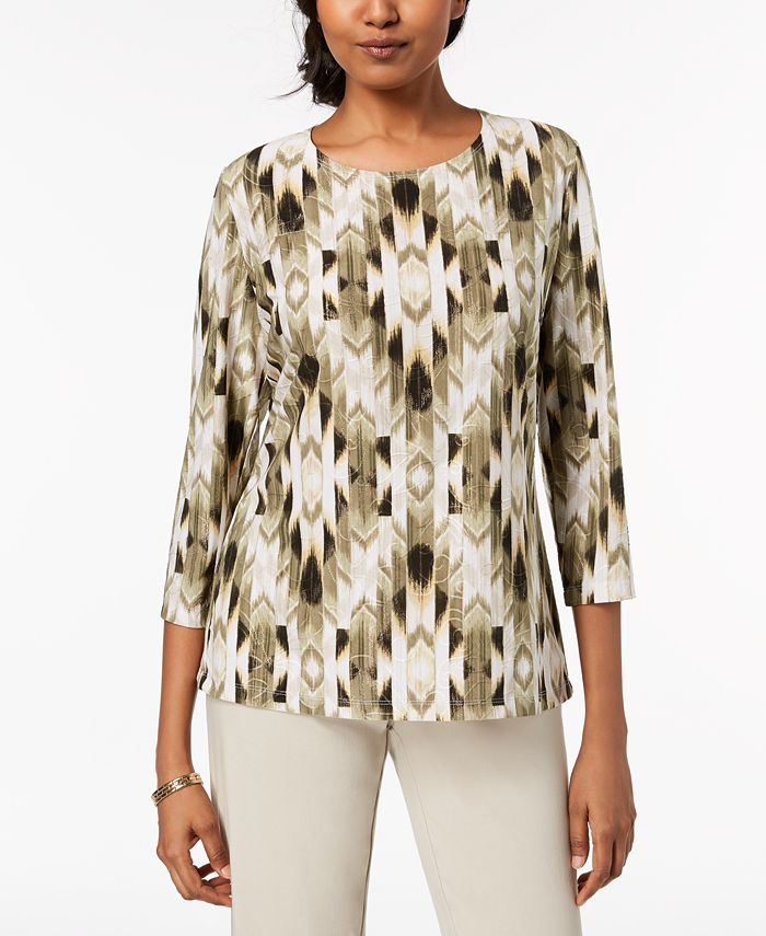 JM Collection Petite Printed Jacquard Top, Created for Macy's - Macy's