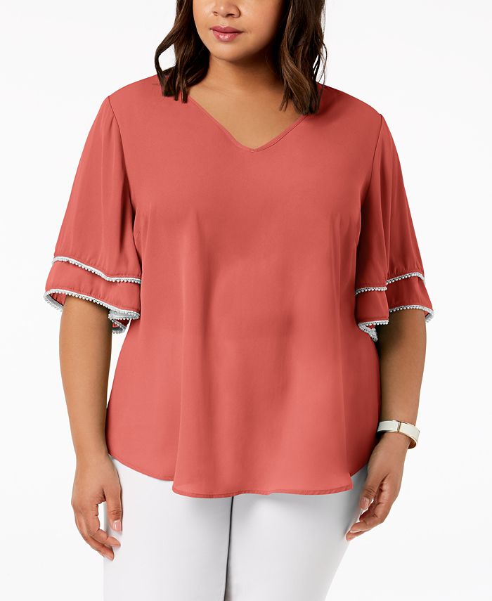 NY Collection Plus Size Ruffled-Sleeve Top - Macy's