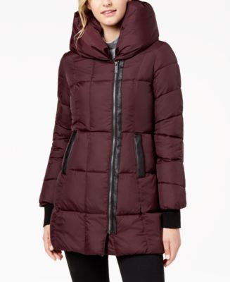 French Connection Faux-Leather-Trim Hooded Puffer Coat - Macy's