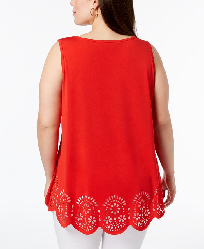 Belldini Plus Size Tie-Accented Laser Cut Tunic Top - Macy's